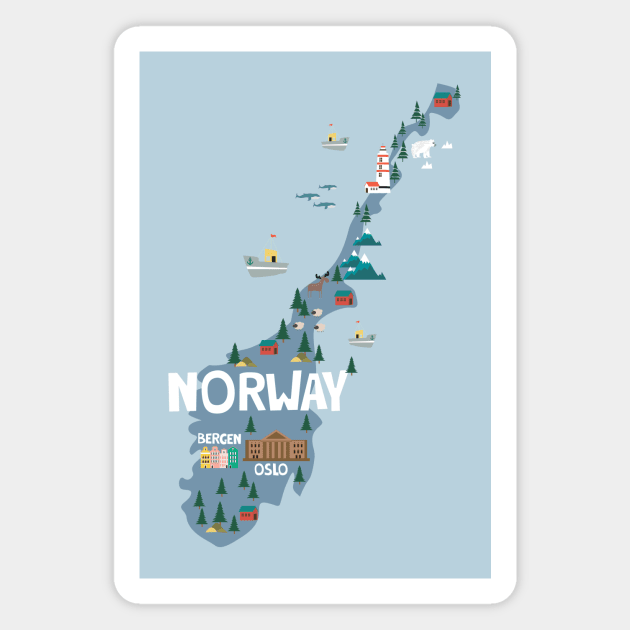 Norway Illustrated Map - Norway - Magnet | TeePublic