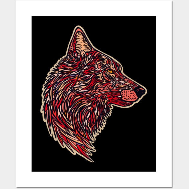 Wolf side profile design #4 - red version - Wolf - Posters and Art ...