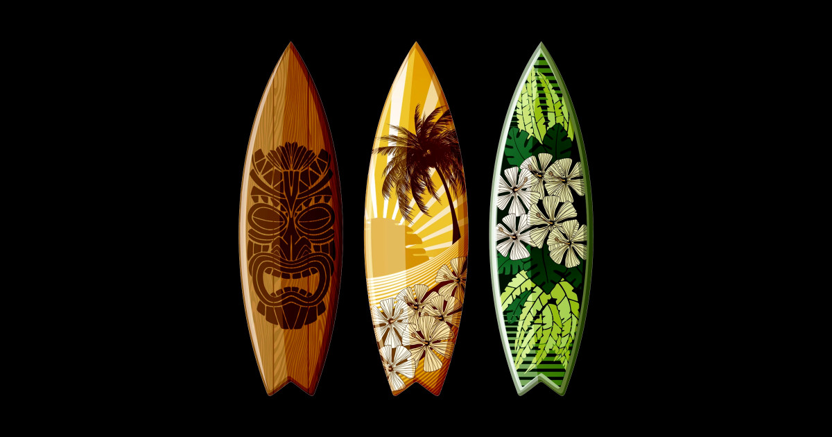 three decorated surfboards island style - Surf - Sticker | TeePublic