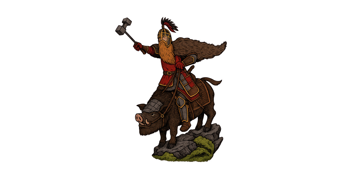 Dwarf King on Boar – Fantasy Warrior Rider Epic Art - Dwarf Warrior - T ...