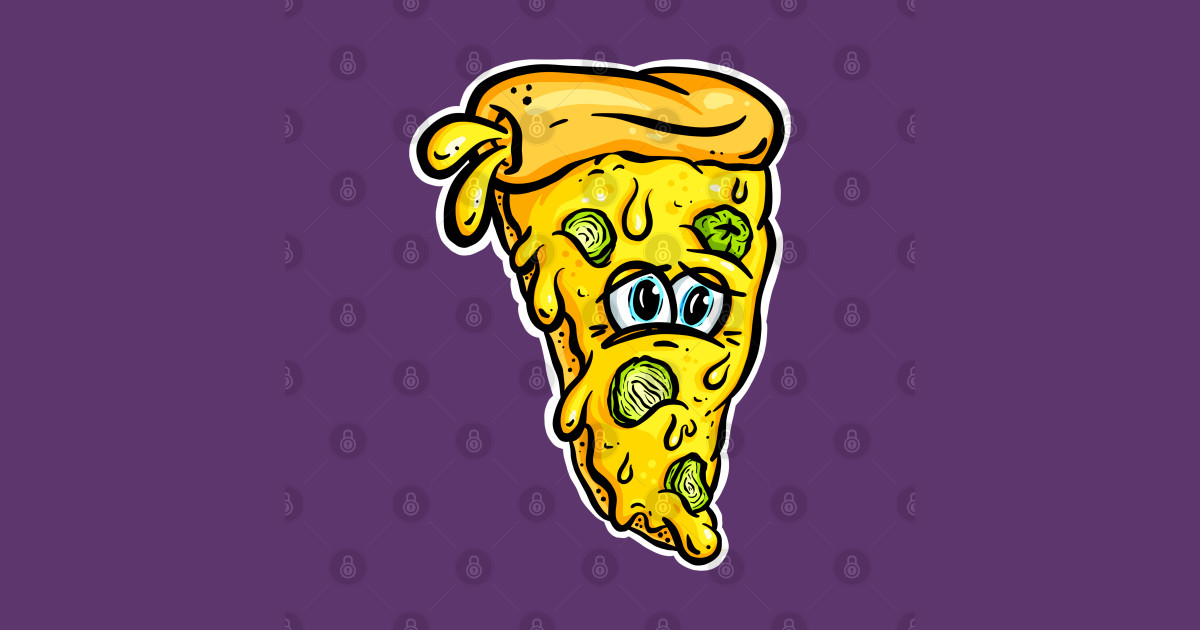 Sad Brussel Sprout Pizza Slice Cartoon Character - Pizza Slice - T ...