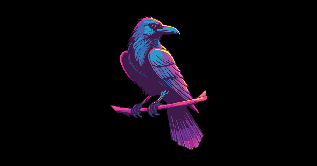 Retro Neon Crow - Neon - Sticker | TeePublic