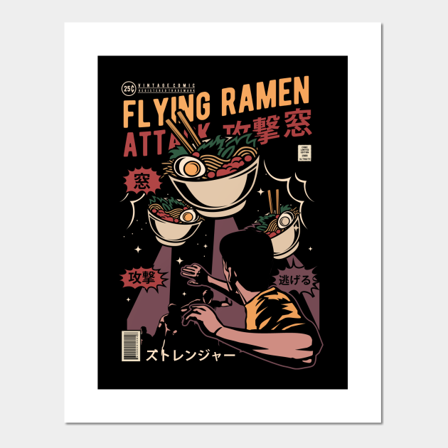 Retro Ramen Noodle Japanese Flying Ramen Attack Ramen Lover - Ramen ...