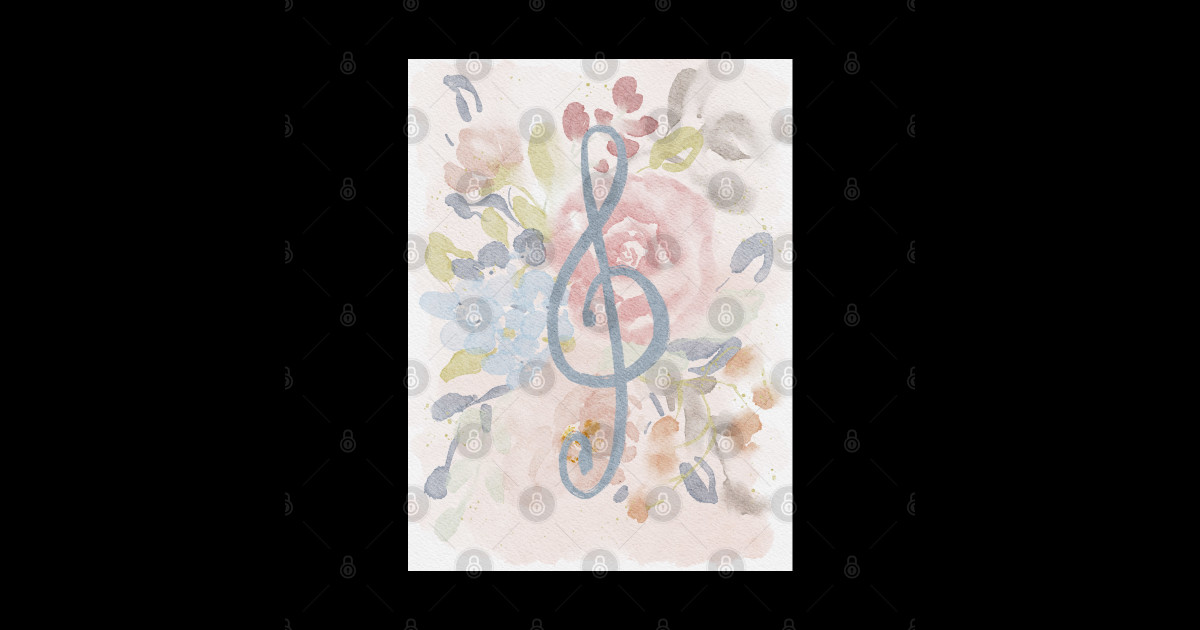 Treble clef floral watercolor aesthetic - Treble Clef - Posters and Art ...