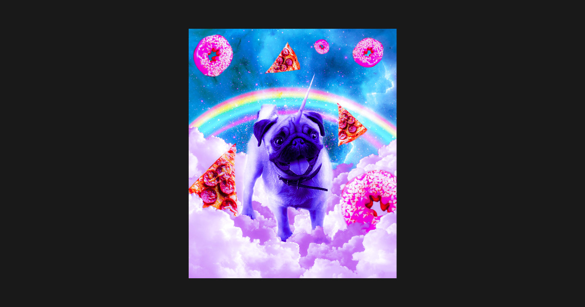 Rainbow Unicorn Pug In The Clouds In Space - Pug - T-Shirt | TeePublic