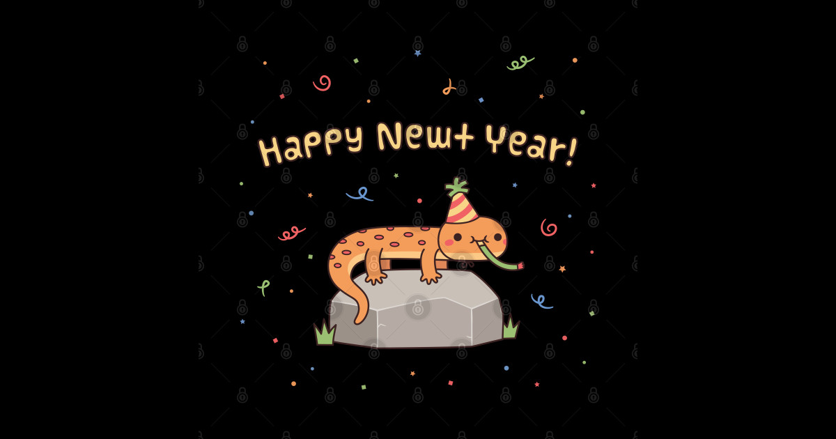 Cute Happy Newt Year Funny - Happy New Year - Sticker | TeePublic