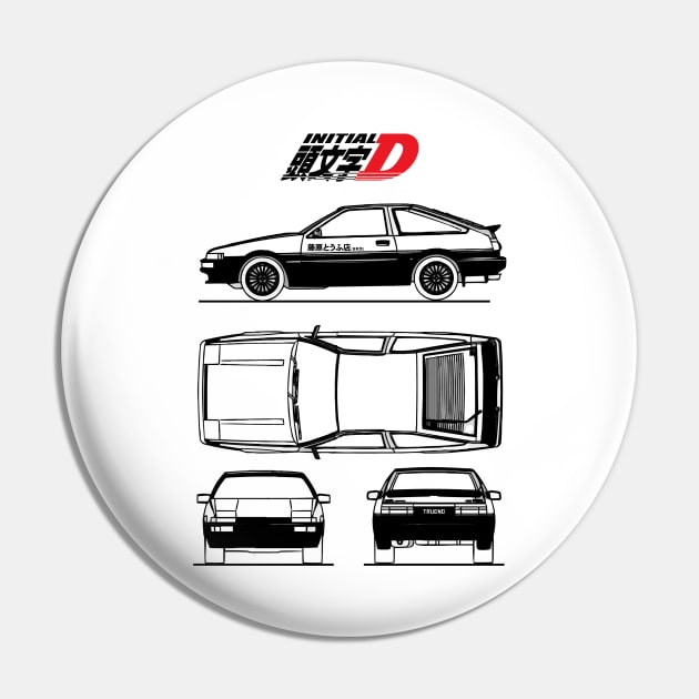 Initial D AE86 Toyota Trueno Blueprint - Initial D - Pin | TeePublic