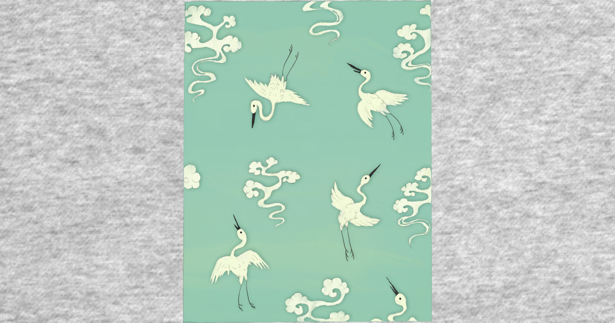 Motif of a Maebyeong (plum bottle) with cranes and clouds - Celadon Oven - T-Shirt | TeePublic