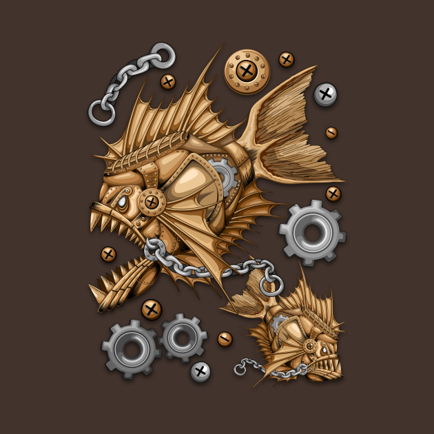 Steampunk Piranha Killer Retro Machine - Piranha - T-Shirt | TeePublic
