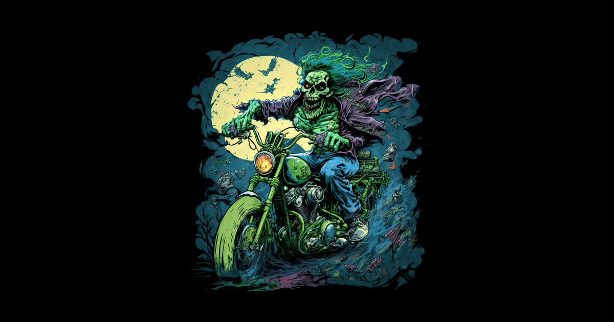 Zombie riding a motorcycle - Zombie - Sticker | TeePublic
