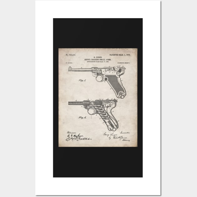 Luger Pistol Firearms Patent - Gun Lover Vintage Guns Art - Antique ...