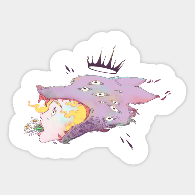 Weirdcore Wolf And Girl - Wolf - Sticker | TeePublic