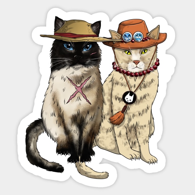 One Piece Cat / Luffy & Ace Cats - Cat - Sticker | TeePublic