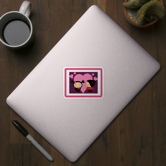Pucca and Garu with Heart Background - Kawaii Love Art - Sticker ...