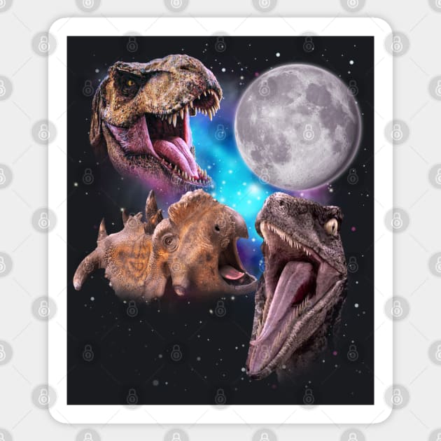 Three Dinosaurs Howl at the Moon - Dinosaur - Sticker | TeePublic