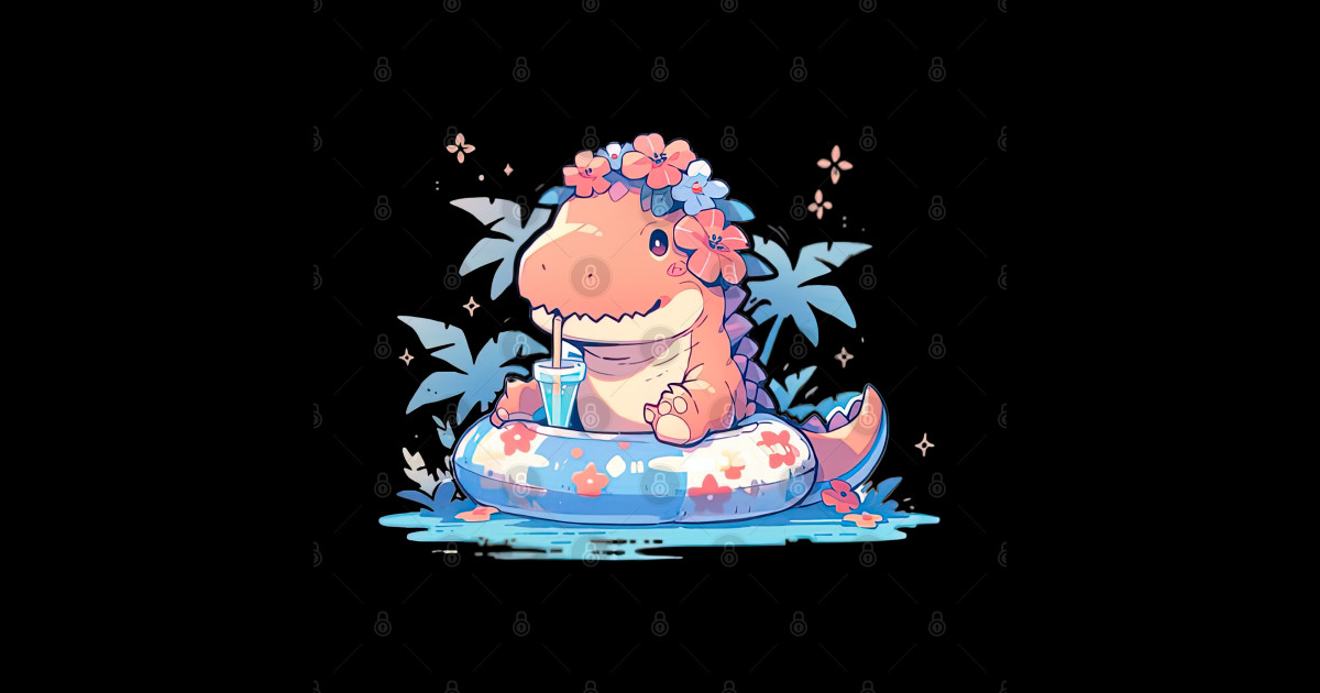 Cute Baby T-rex Chilling in the Pool - Baby Dinosaur - Sticker | TeePublic