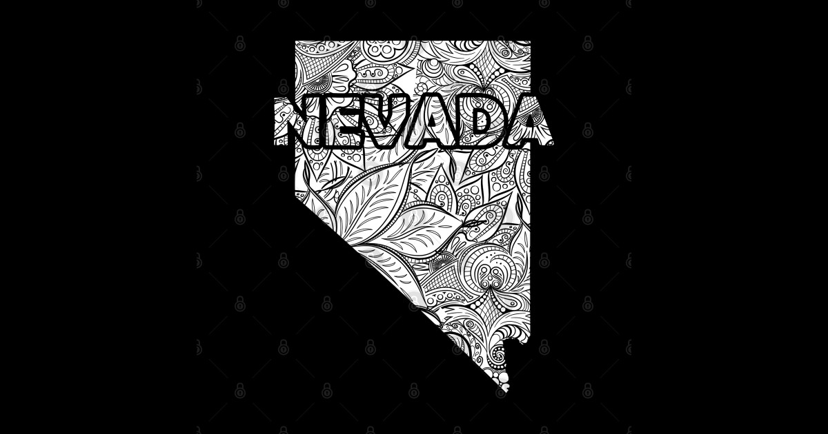 Mandala art map of Nevada with text in white - Nevada - Sticker | TeePublic