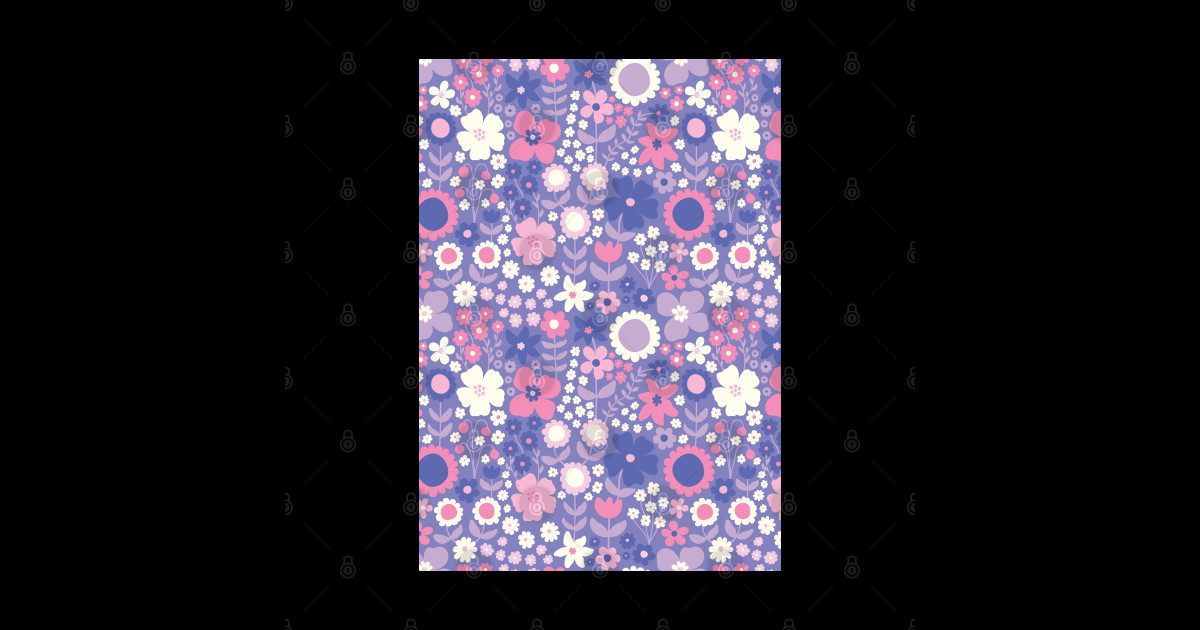 retro florals pattern, 70s groovy purple flowers, flower market ...