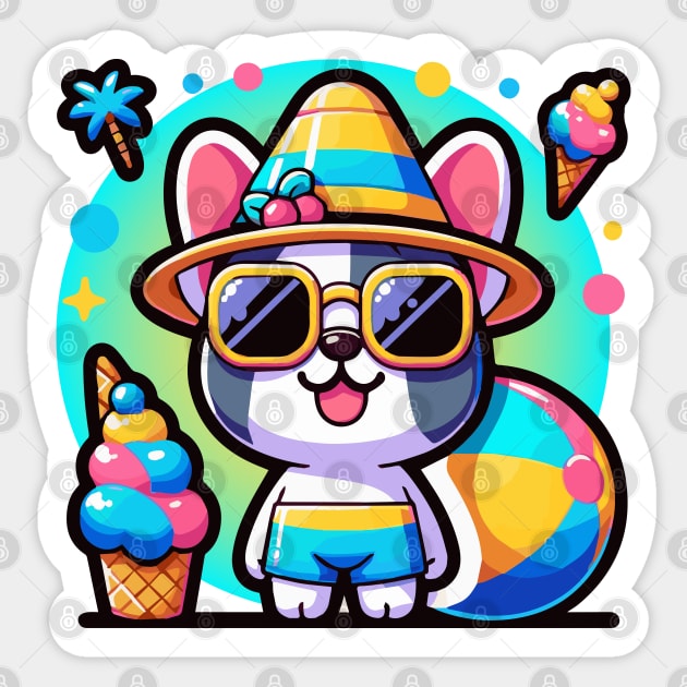 Cute Kawaii Frenchie at Beach French Bulldog Summer - Summer - Sticker ...