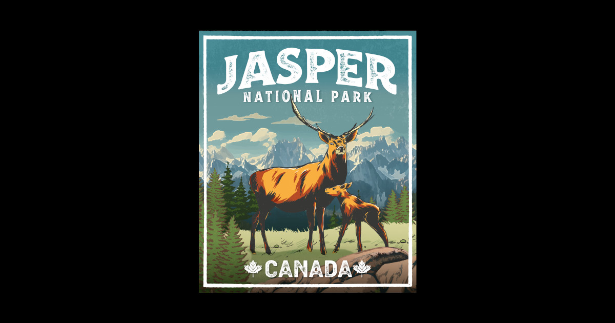 Jasper National Park Deer Vintage Look - Jasper National Park - Sticker ...