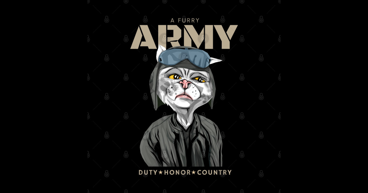 A Furry Army Cat - Army Cat - Sticker | TeePublic