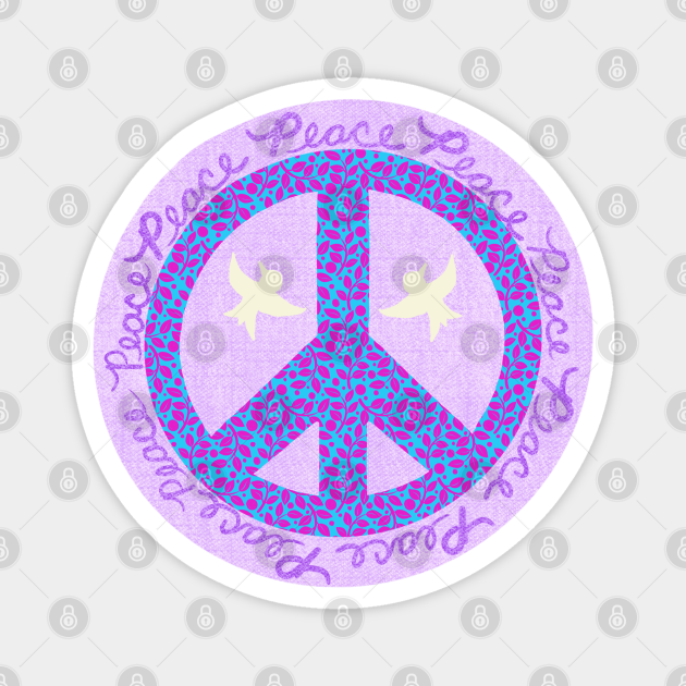 Peace Pink Blue Violet with Leaves and Doves - Peace Symbol - Magnet ...