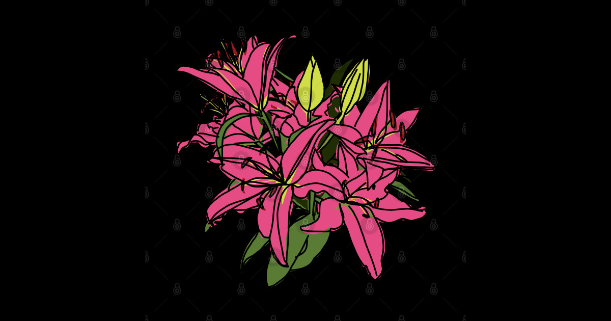 Digital Painting of Pink Lily Flowers - Lily - Sticker | TeePublic