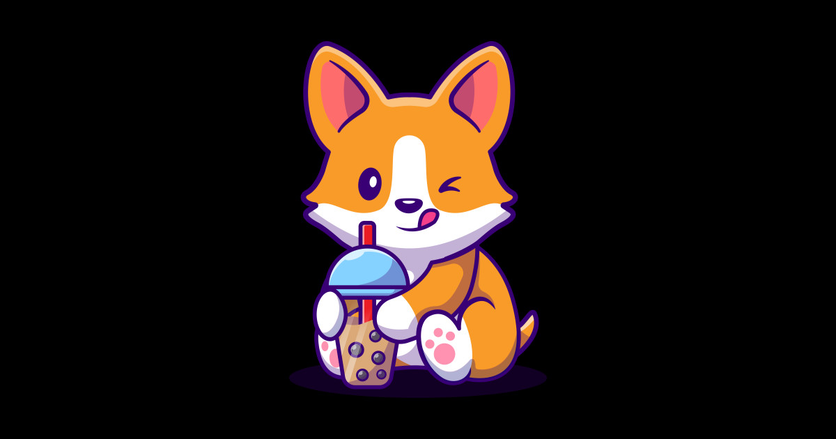 Cute Corgi Drink Milk Tea Boba - Corgi - T-Shirt | TeePublic