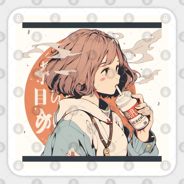 Girl drink milk - Anime - Sticker | TeePublic