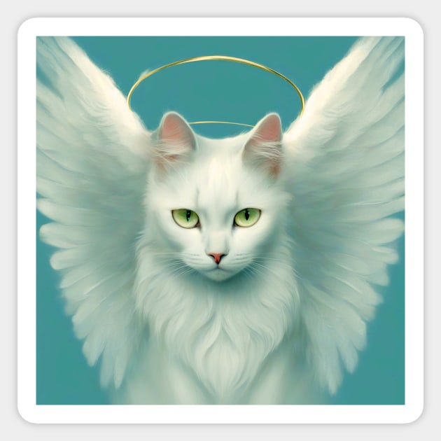 white angel cat - White Angel Cat - Sticker | TeePublic