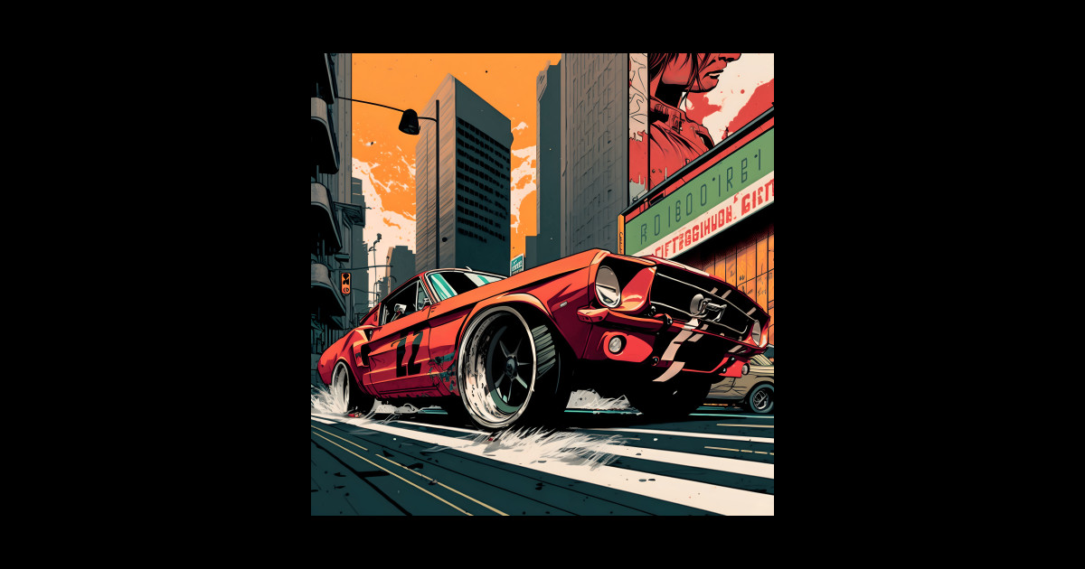Comic Classic Mustang Drift Print - Car - Sticker | TeePublic