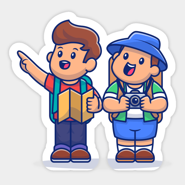 Cute Tour Guide And Tourist - Travel - Sticker | TeePublic