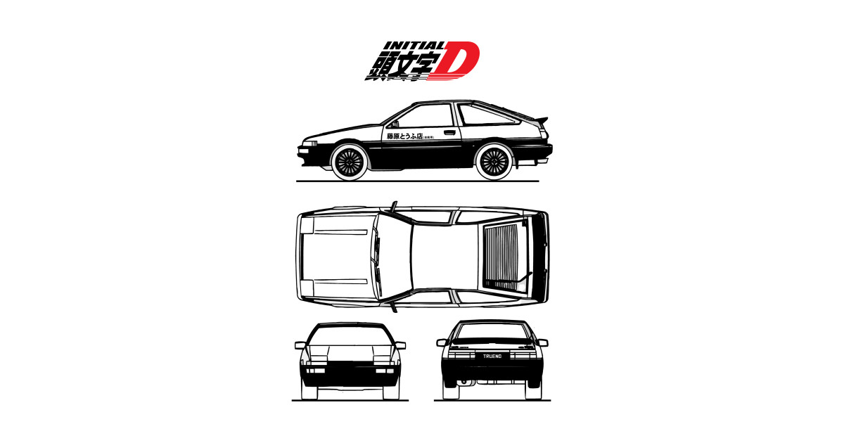 Initial D AE86 Toyota Trueno Blueprint - Initial D - T-Shirt | TeePublic