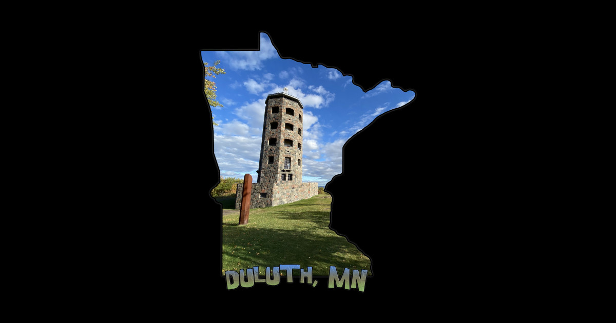Minnesota State Outline (Enger Tower in Duluth) - Enger Tower - Sticker ...