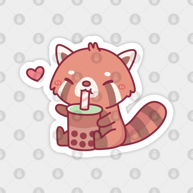 Cute Red Panda Loves Drinking Bubble Tea - Cute Red Panda - Magnet ...