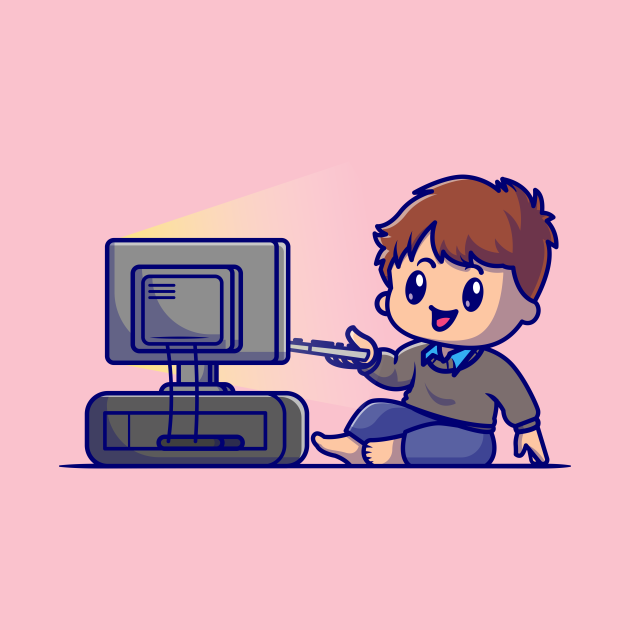 Cute Boy Watching Tv Cartoon - Cute Boy Watching Tv Cartoon - T-Shirt ...