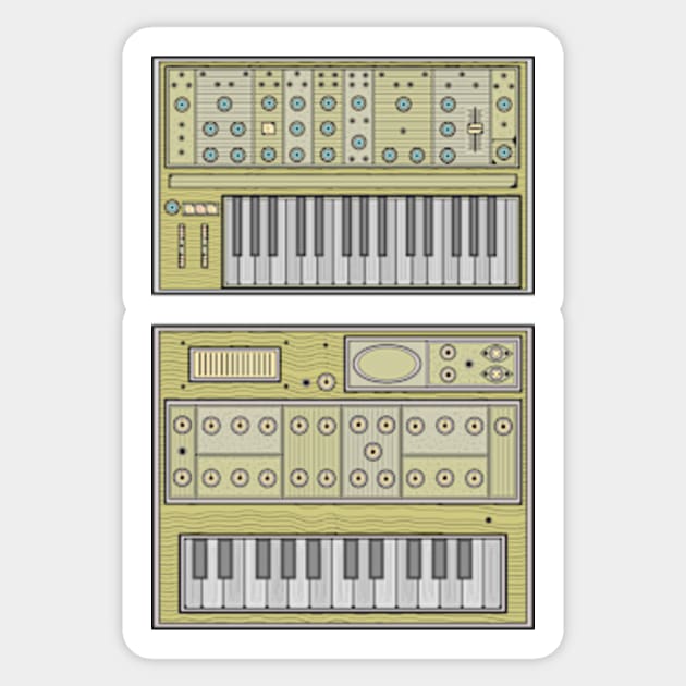 Yellow Retro Synthesizer - Music - Sticker | TeePublic