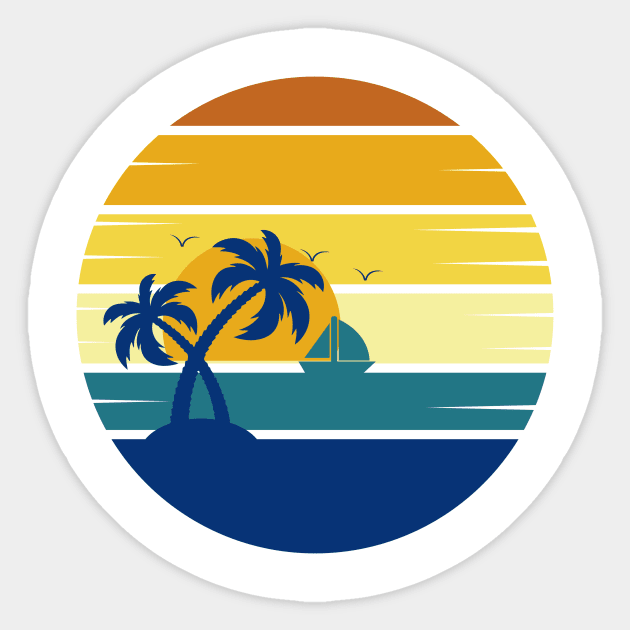 Retro Style Sunset Beach Palm Tree - Retro Sunset - Sticker | TeePublic