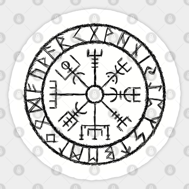 Hand-drawn Vegvisir - Viking compass - Vegvisir - Sticker | TeePublic