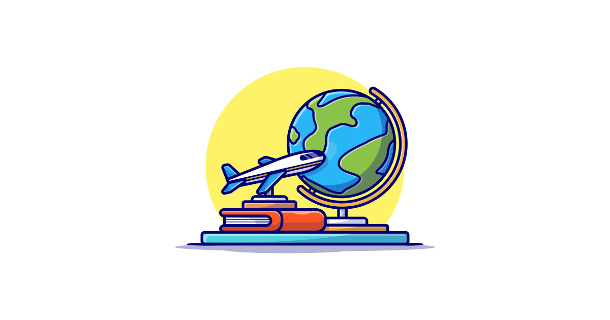 Miniature Plane with Book And Globe Cartoon Vector Icon Illustration ...