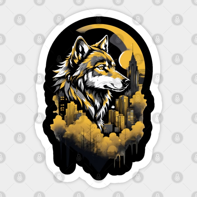 Black & Gold Urban Wolf Shirt - Wolf Art - Sticker | TeePublic