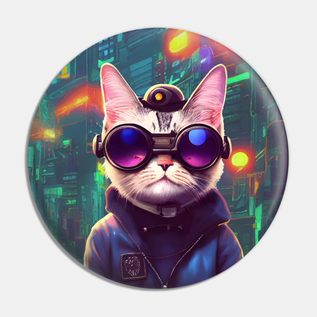 Cool Japanese Techno Cat In Japan Neon City - Cool Japanese - Pin ...