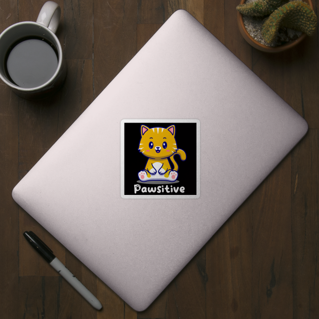Pawsitive cat positive and cute - Pawsitive - Sticker | TeePublic