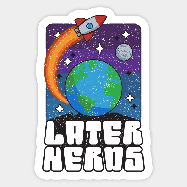 Space Rocket Funny Cartoon Sci Fi Later Nerds - Space Ship - Sticker ...