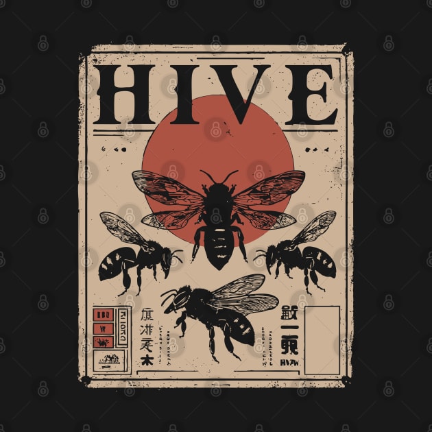 Bee Hive Invasion Retro Japanese Insect Poster - Bee Hive - T-Shirt ...