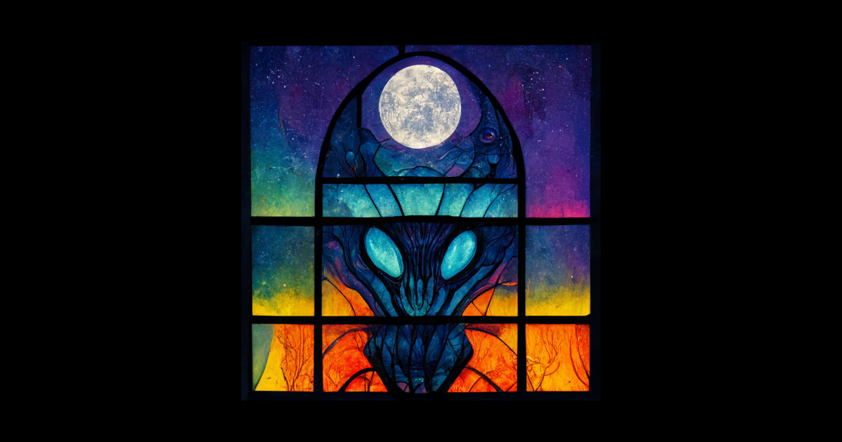 Alien Luna Stained Glass - Stained Glass Art - Sticker | TeePublic