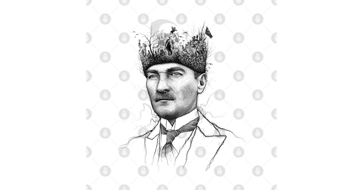 Mustafa Kemal Ataturk Drawing President of Turkey. Collage Illustration ...