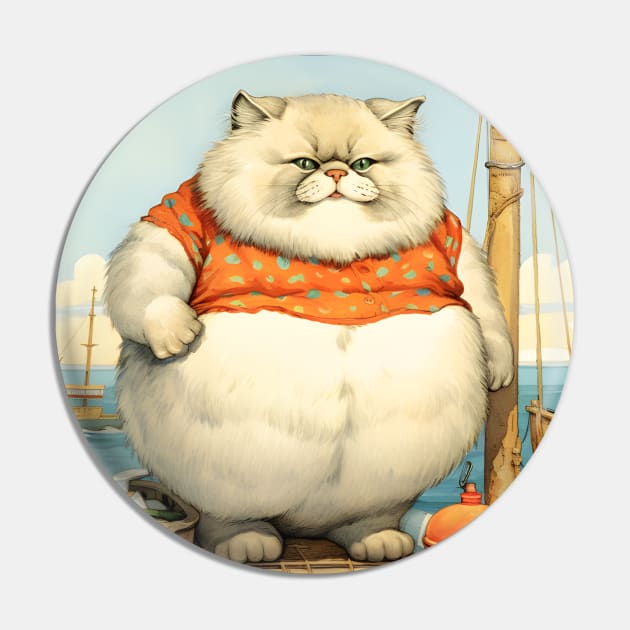 Cats at Sea: Fat Cats, little boats - Cat Lover Gifts - Pin | TeePublic