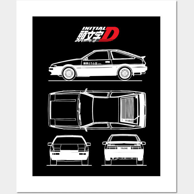 Initial D AE86 Toyota Trueno Blueprint - Trueno Ae86 - Posters and Art ...