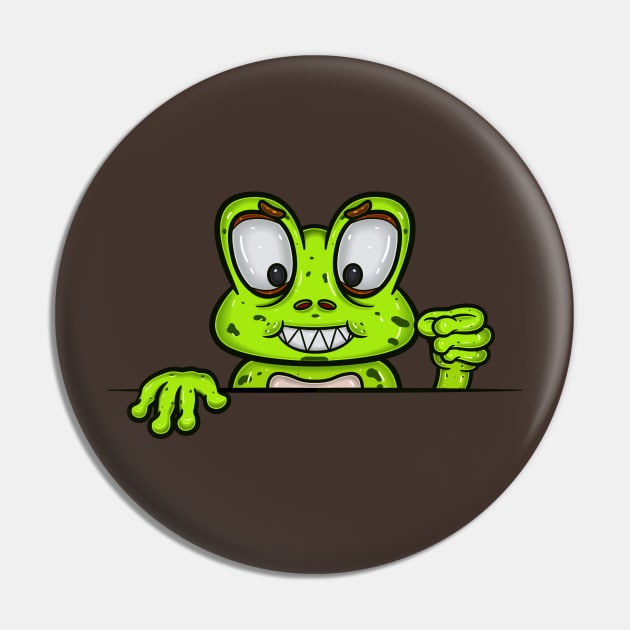 Frog Cartoon With Evil Face Expression - Frog - Pin | TeePublic